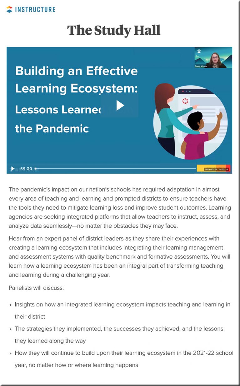 Webinar from Instructure: Building an Effective Learning Ecosystem